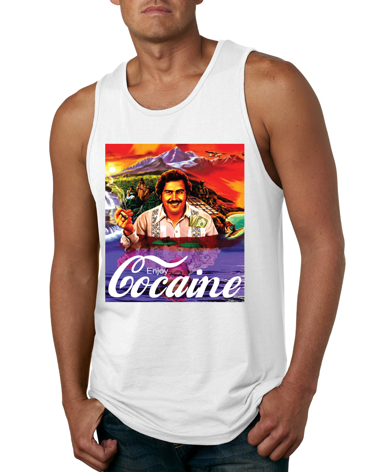 Pablo Escobar Narcos Enjoy Cocaine Funny Logo Parody Men Gym Tank Top ...