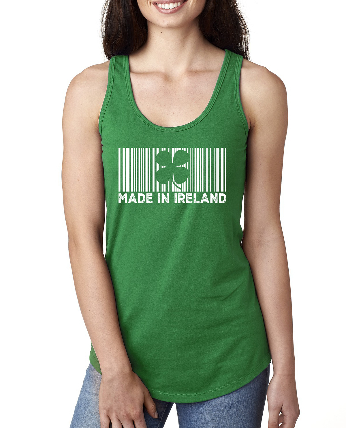 Irish Clover Barcode Made in Ireland St Patricks Day Ladies Racerback ...