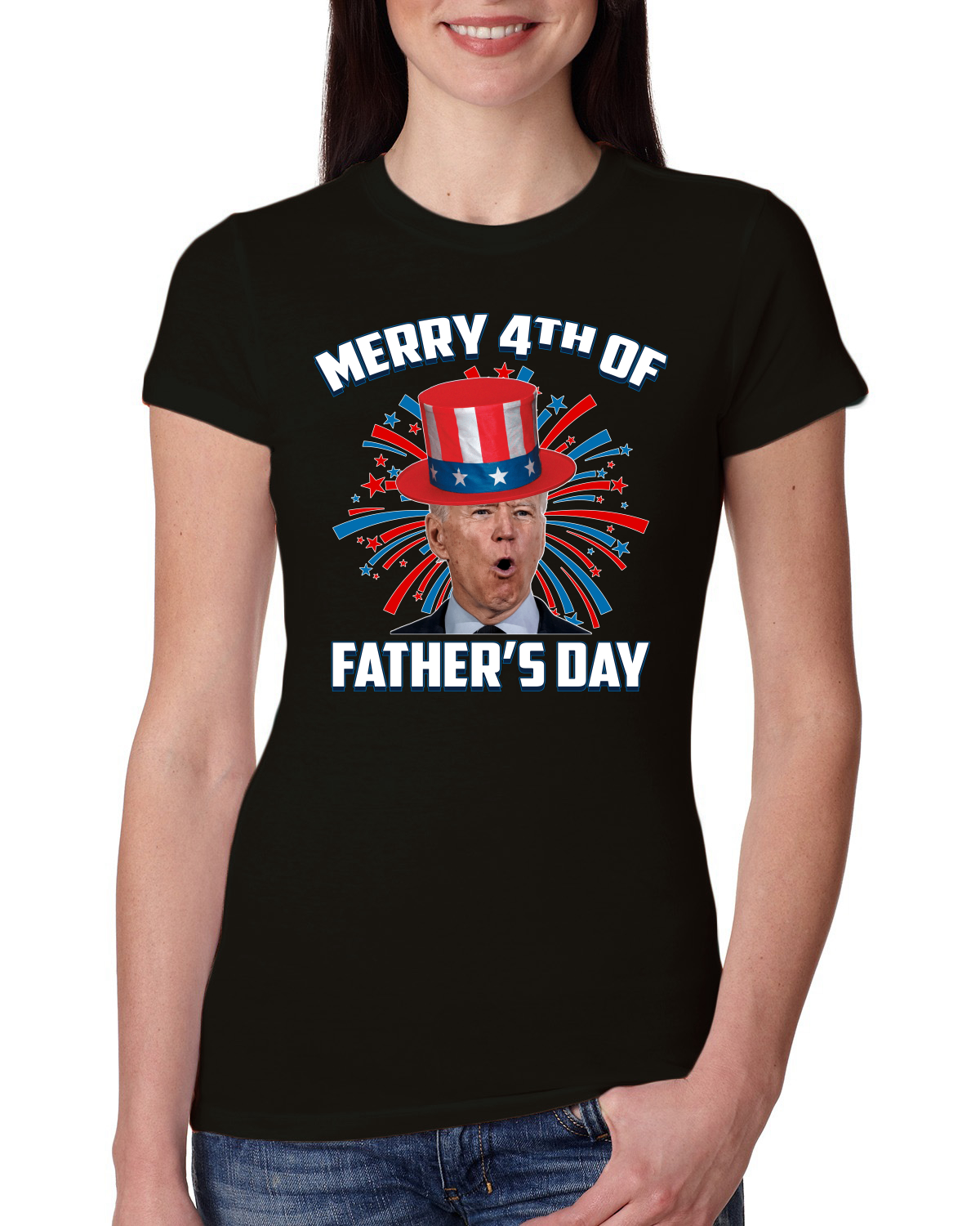 Joe Biden Merry 4th Of Father's Day Funny 4th of July Women Slim Fit ...